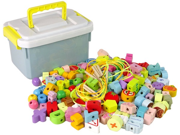 Wooden Bead-Blocks Educational Set Letters & Numbers for Threading ...