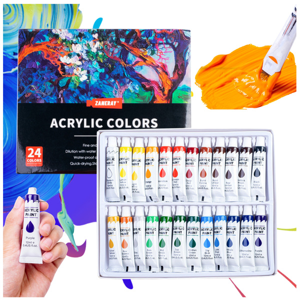Set of Acrylic Art Paints in Tubes Richly Pigmented 24 pcs 12ml ...