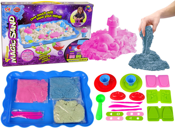 Magic Kinetic Sand + accessories for creating desserts 3 colours of ...