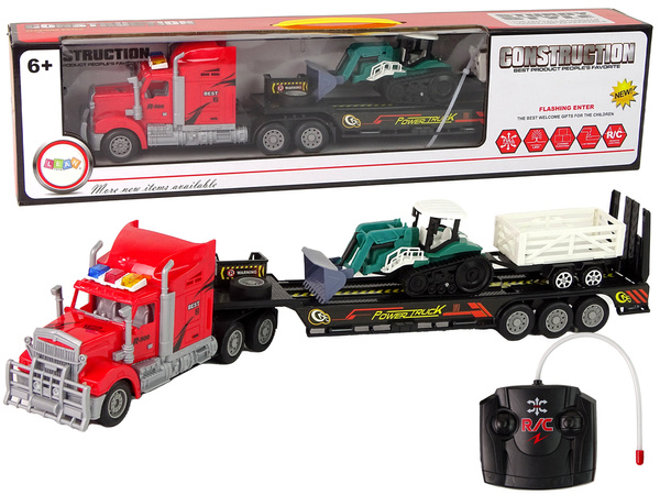 Set of Vehicles Red Truck 60 cm + Excavator with Trailer Remote ...