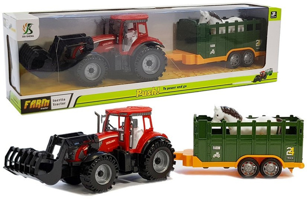 Red Tractor with a Trailer and a Horse | Toys \ Tractors