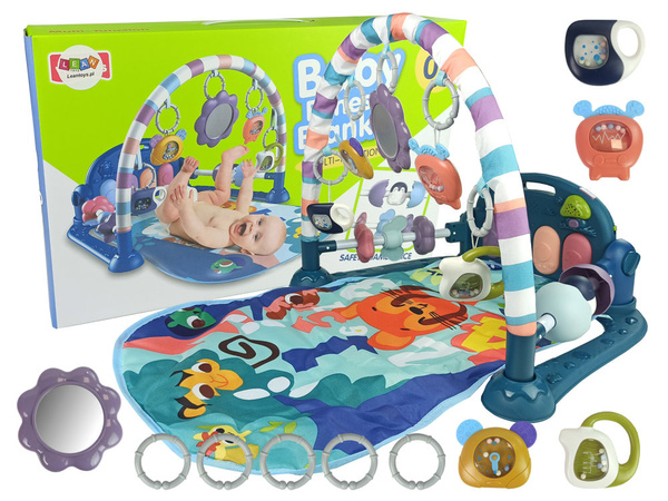 Baby Mat with Foam Rattles Teething Ring Mirror Sound Blue | Toys ...