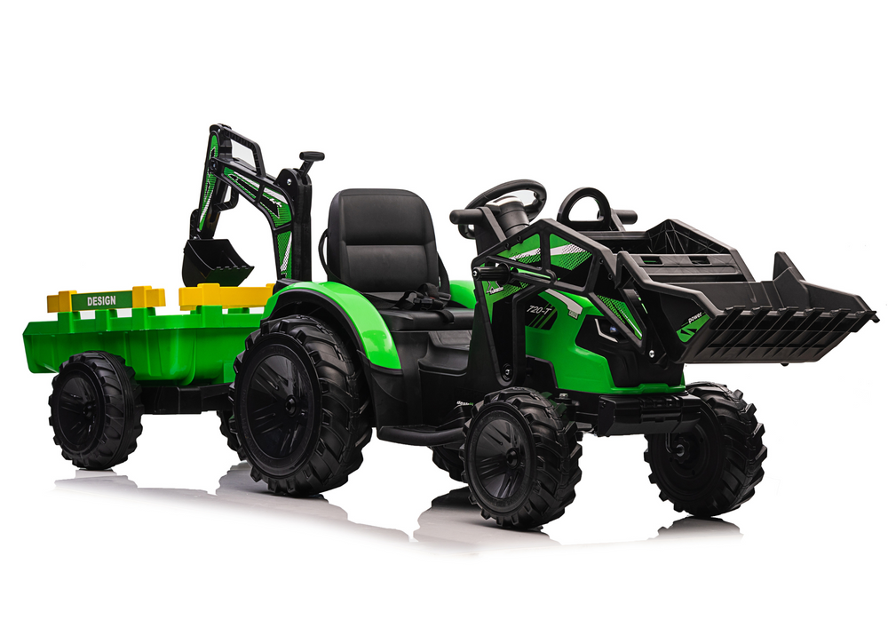 Battery-powered excavator with trailer SX2068 Green | Electric Ride-on ...
