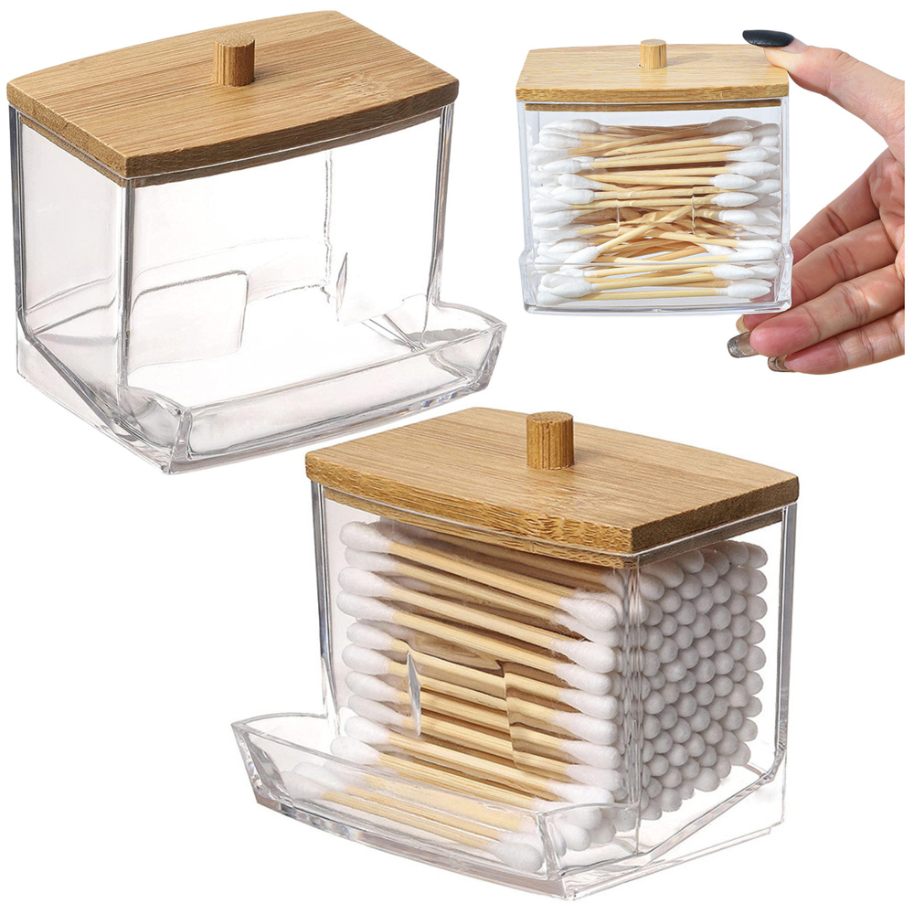 Cotton Stick Container Plastic Bamboo Lid | Miscellaneous \ Household ...