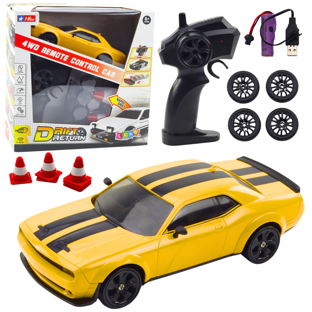 Drift Sports Car Interchangeable Wheels Remote Controlled RC 4WD Yellow ...