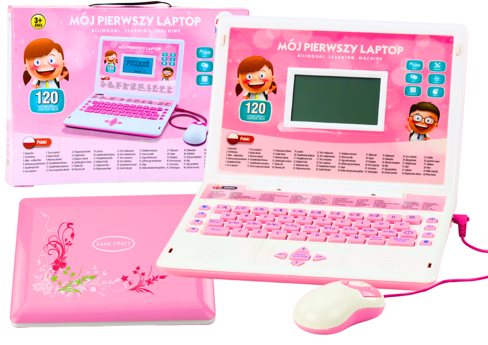 Educational Laptop Interactive 60 Functions Two Languages Pink | Toys ...