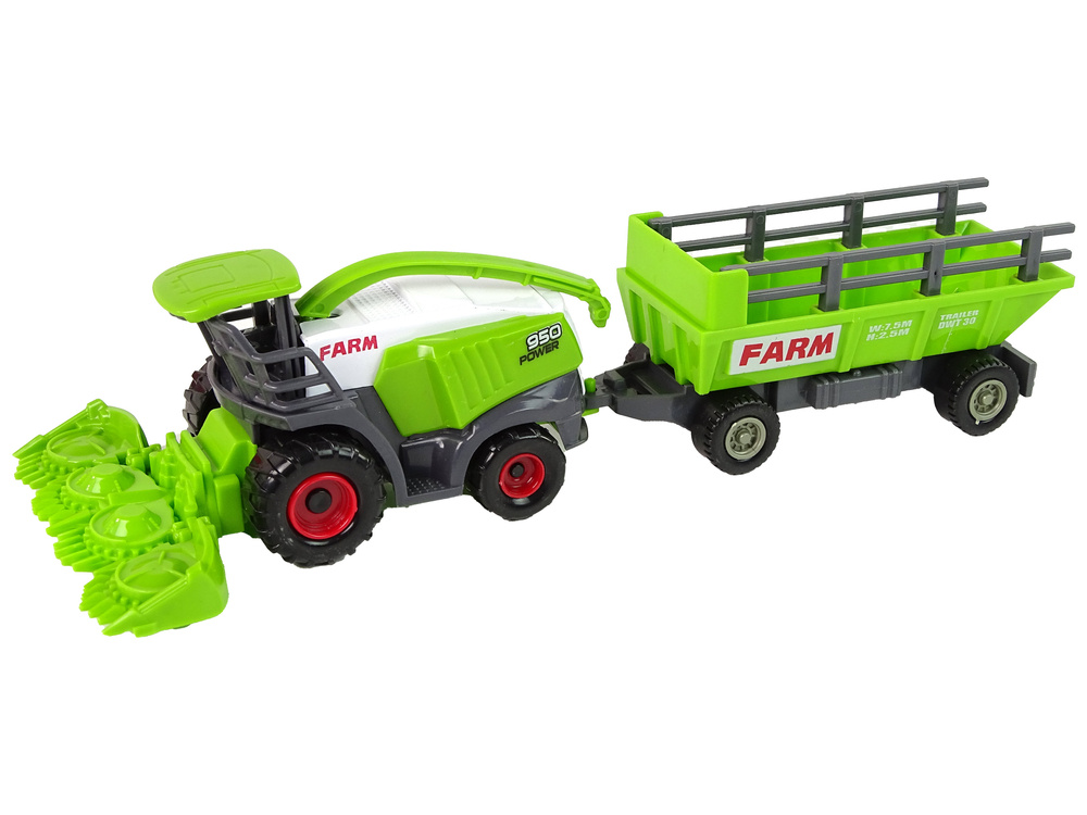 Farm Machinery Set Tractors and Combine with Trailers Green and red ...