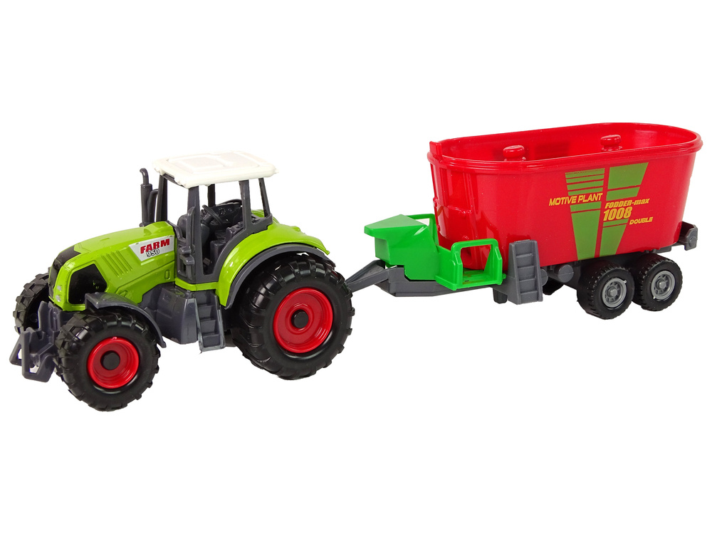 Farm Machinery Set Tractors and Combine with Trailers Green and red ...