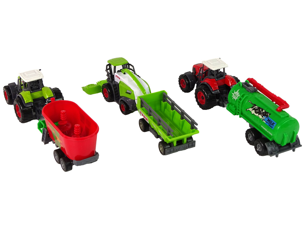 Farm Machinery Set Tractors and Combine with Trailers Green and red ...