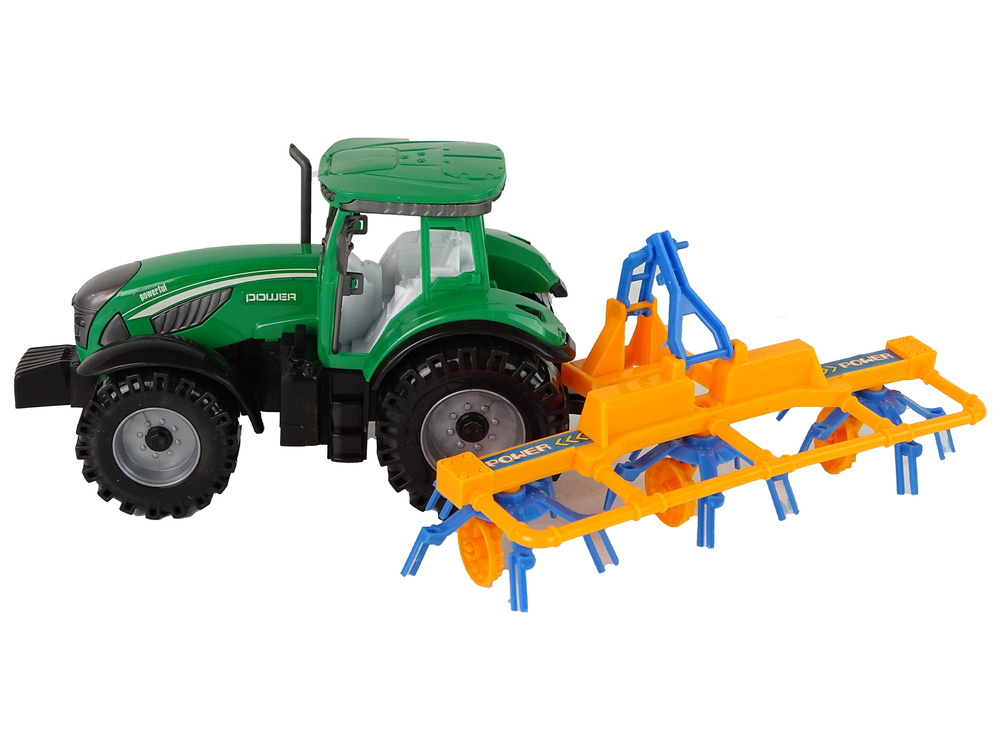 Green Tractor with Orange and Blue Rake Friction Drive | Toys \ Tractors