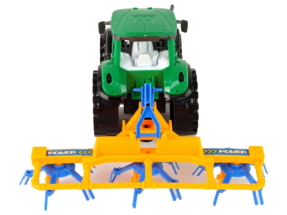 Green Tractor with Orange and Blue Rake Friction Drive | Toys \ Tractors