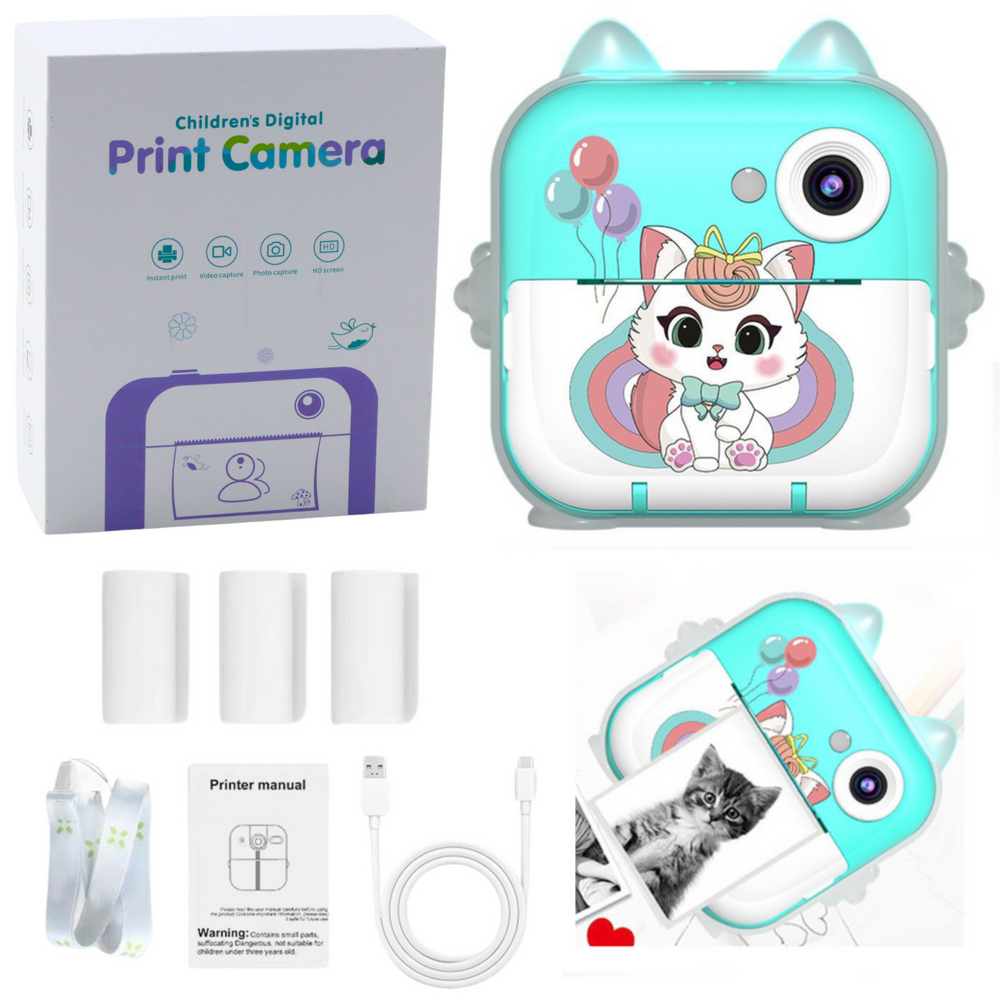 Instant Camera with Thermal Printer Games 3 Rolls Kitty Blue | Toys ...
