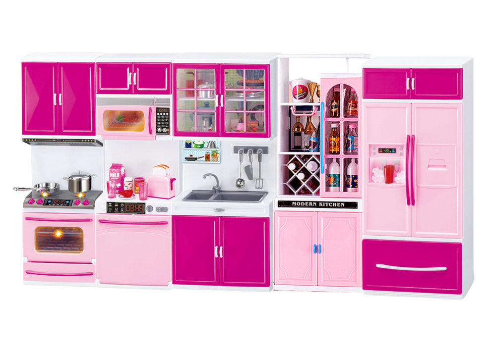 Kitchen Furniture Set for Dolls Fridge Stove Accessories Pink | Toys ...