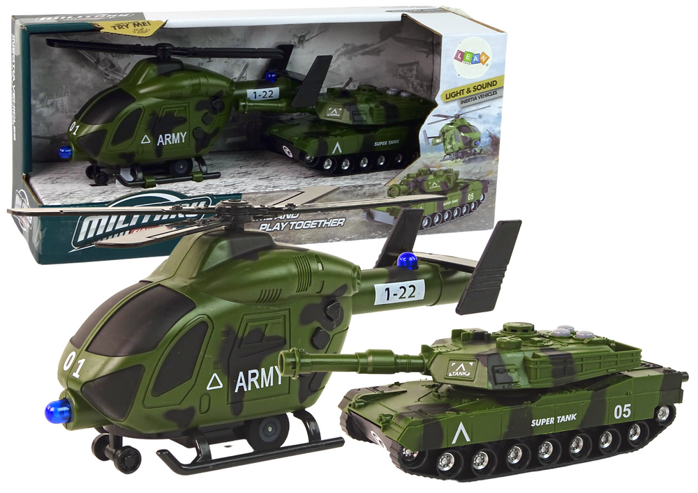 Military Set Tank Vehicle Military Helicopter Sound Lights 1:32 | Toys ...