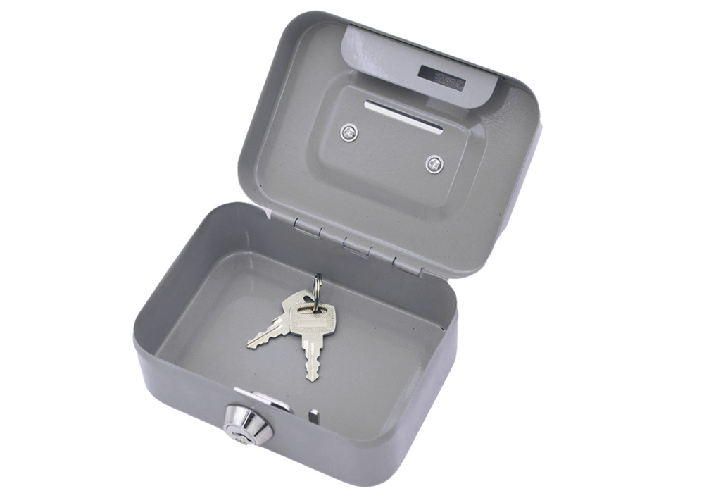 Piggy Bank Storage Box, Lockable, Two Keys, Metal, Gray | School ...