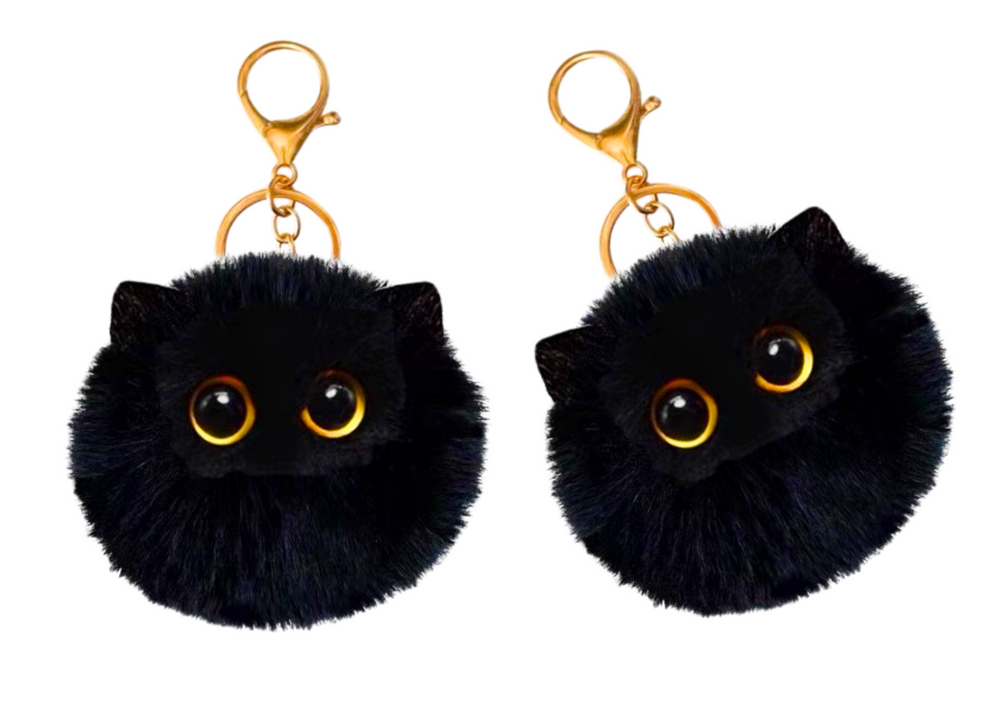 Plush Cat Keychain Ornament Eyes Ears Black | Toys \ Jewellery making