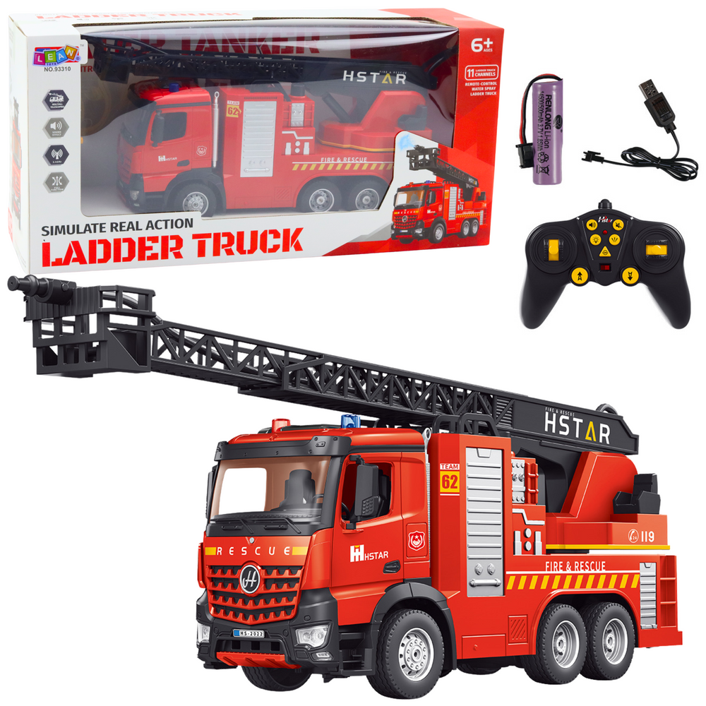 RC Fire Truck Remote Control Extendable Ladder Water Spraying 2.4G 11CH ...