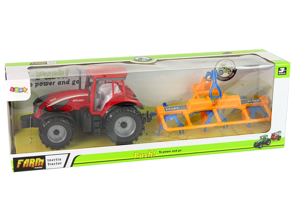Red Tractor with Rake Friction Drive | Toys \ Tractors