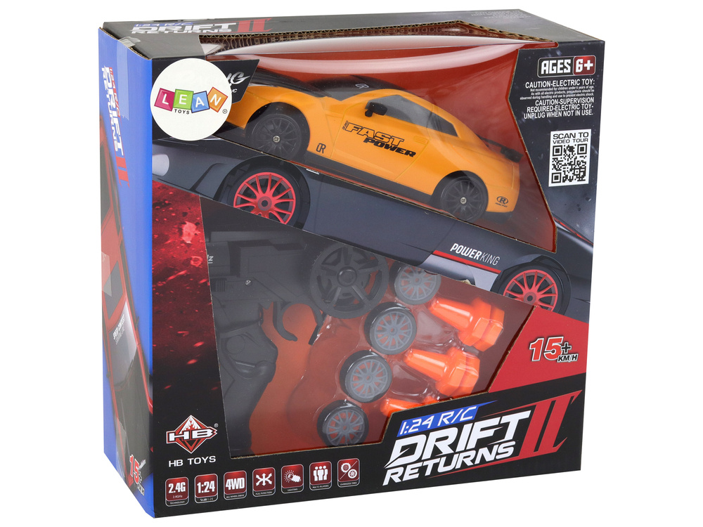 Remote Controlled Sports Car R/C 1:24 Yellow Interchangeable Wheels ...