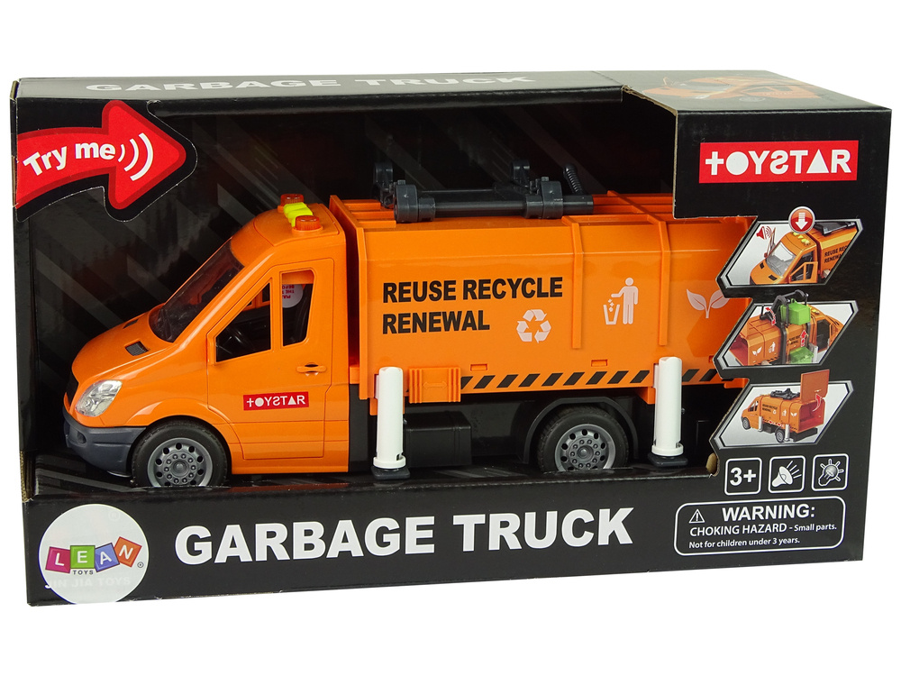 Rubbish Truck with Friction Drive Sound Effects Orange | Toys \ Cars ...