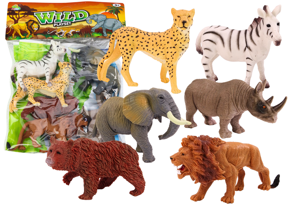 Set of 6 Wild Animal Figurines, Elephant, Lion, Rhinoceros | Toys ...