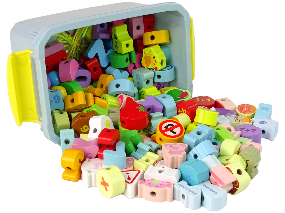 Wooden Bead-Blocks Educational Set Letters & Numbers for Threading ...