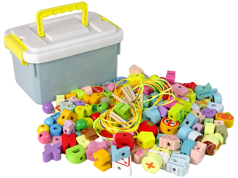 Wooden Bead-Blocks Educational Set Letters & Numbers for Threading ...