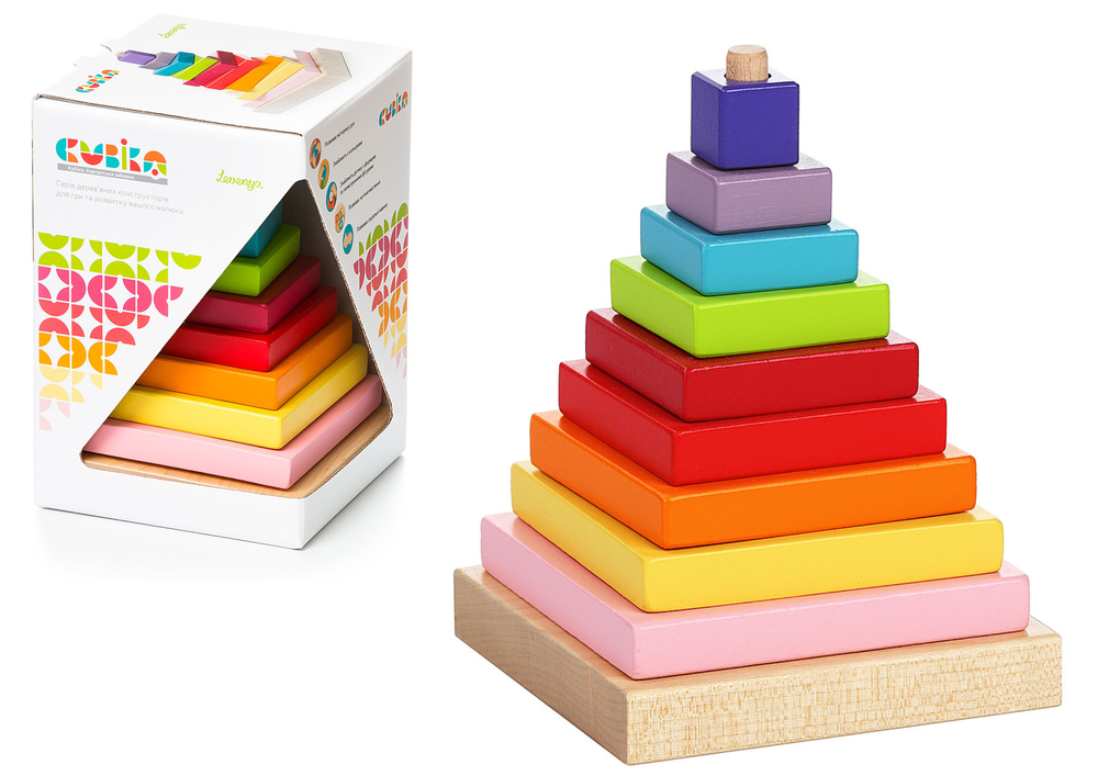Wooden Pyramid Overlay Coloured Squares 13357
