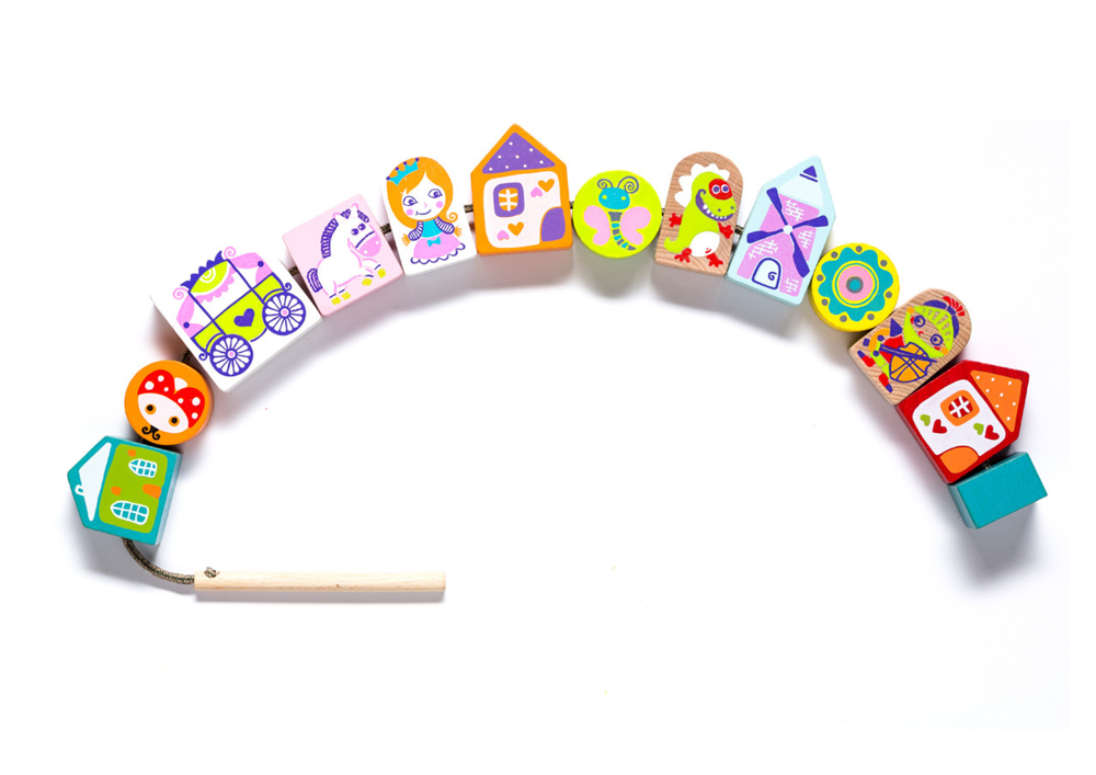 Wooden Threaded Fairy Figures Princess Knight on String Blocks 14309