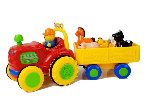 Tractor with a trailer, animals for babies on batteries with sound ...