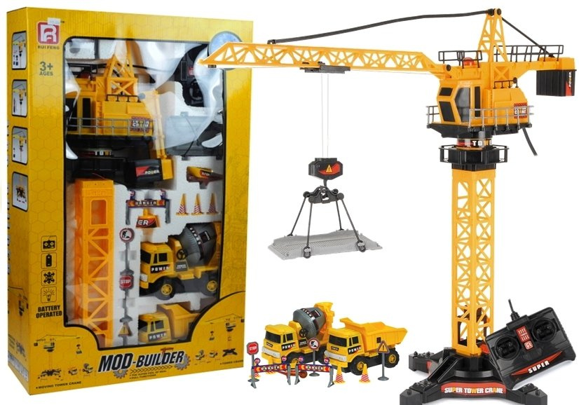 Kran Baukran mit Fernbedienung 2 Fahrzeuge Zubehör Set Spielzeugkran ...