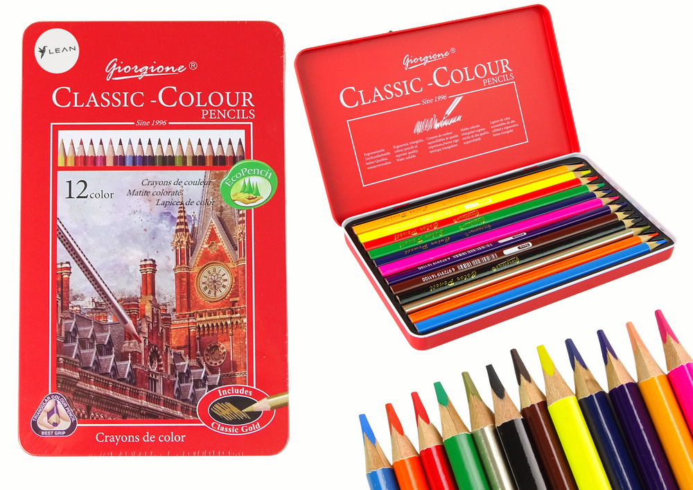 Set of 12 Art Crayons Metal Container | School & Office \ Crayons