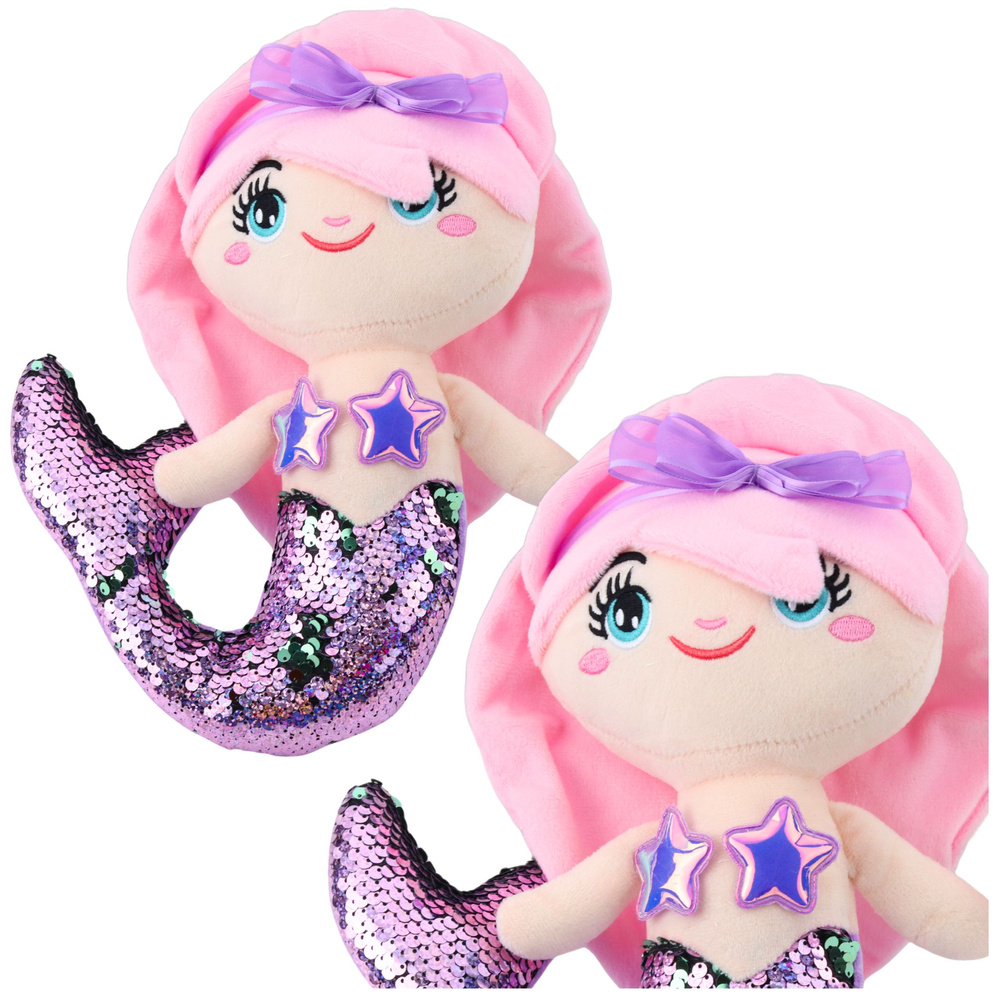Plush Mermaid Cuddly Toy Tail Sequins Two-Color Purple 28cm | Toys ...