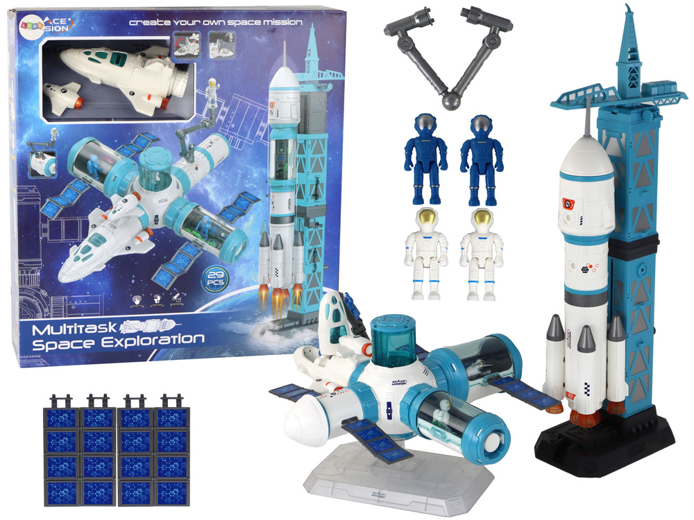Misja Kosmiczna Zestaw Kosmiczny Rakieta Kosmonauta Kosmos Wyrzutnia 29 ele - LeanToys.pl