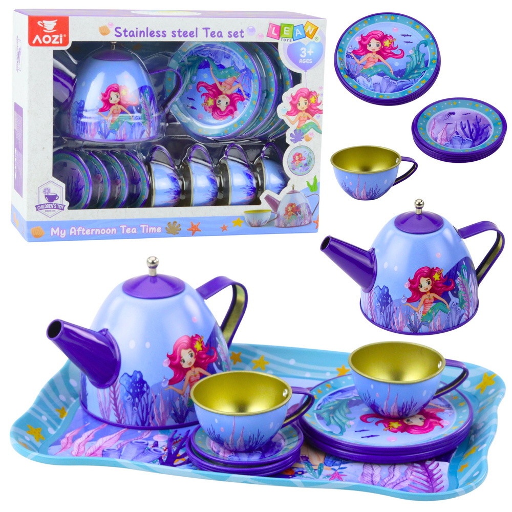 Children's Metal Tea Set with Cups, Kettle, and Tray Mermaid | Toys ...