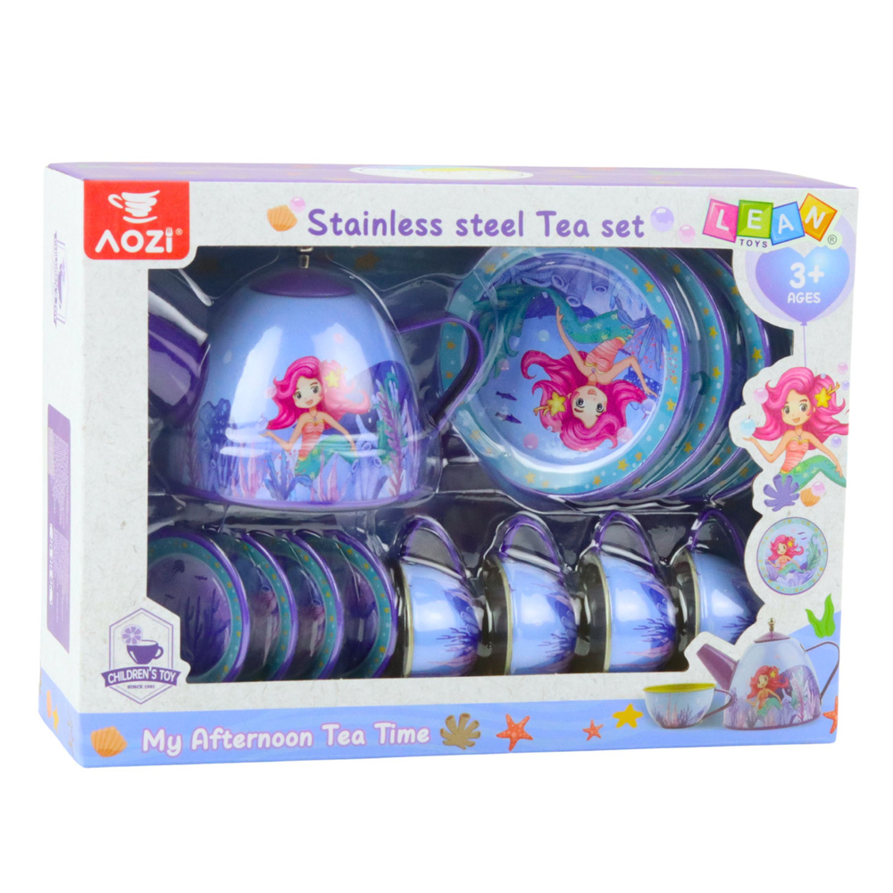 Children's Metal Tea Set with Cups, Kettle, and Tray Mermaid | Toys ...