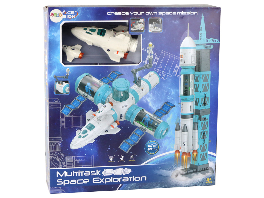 Misja Kosmiczna Zestaw Kosmiczny Rakieta Kosmonauta Kosmos Wyrzutnia 29 ele - LeanToys.pl