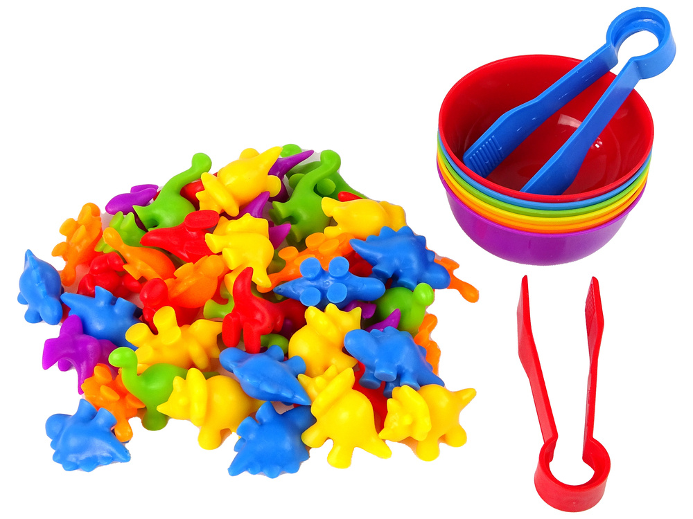 Zabawka Do Sortowania Kolory Edukacyjna Dinozaury 48 Elementów - LeanToys.pl